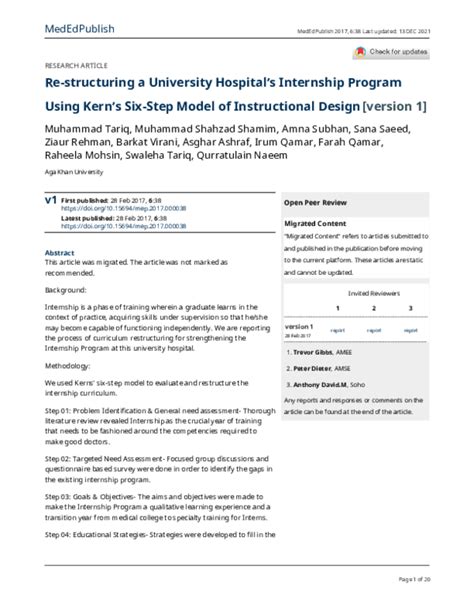 Pdf Re Structuring A University Hospitals Internship Program Using Kerns Six Step Model Of
