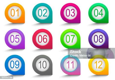 1에서 12까지의 숫자로 다채로운 그라데이션 3d 화살표 글머리 기호 세트 트렌디한 그라데이션 색상 1에 대한 스톡 벡터 아트 및 기타 이미지 Istock