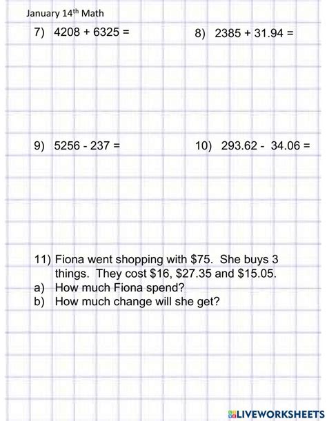 Math And Addition Mod Worksheet Live Worksheets