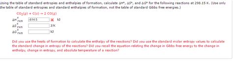 Solved Using The Table Of Standard Entropies And Enthalpies