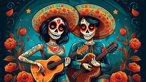 죽은 해골 기타 배경의 멕시코의 날 멕시코 죽음의 날 해골 죽음의 날 배경 일러스트 및 사진 무료 다운로드 Pngtree