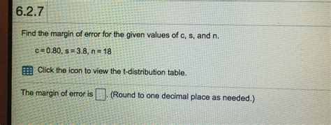 solved find the margin of error for the given values of c