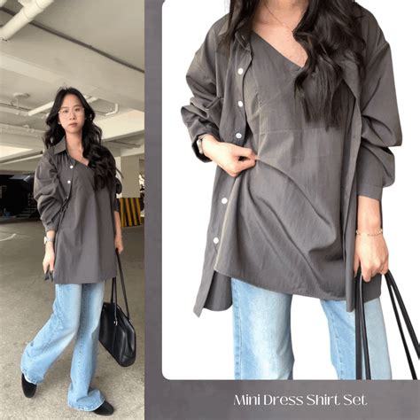 키작녀꾸안꾸무드 나시 미니 원피스셔츠 투피스 세트 2c 에이블리