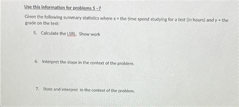 Use This Information For Problems 5 7given The