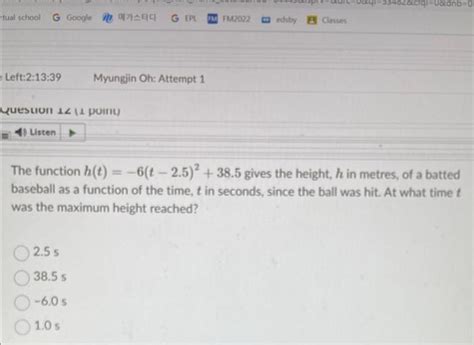 solved the function h t −6 t−2 5 2 38 5 gives the height h