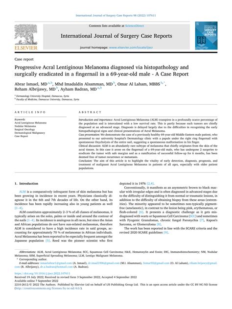 Pdf Progressive Acral Lentiginous Melanoma Diagnosed Via Histopathology And Surgically
