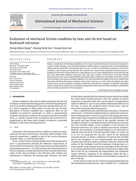 Evaluation Of Interfacial Friction Condition By Boss And Rib Test Based On Pdf Strength Of