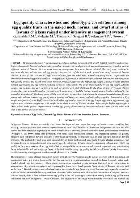 Egg Quality Characteristics And Phenotypic Correlations Among Egg Quality Traits In The Naked