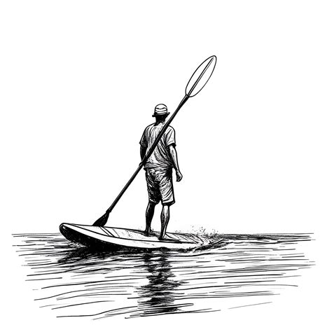 Premium Vector Paddleboard Monochrome Ink Sketch Vector Drawing