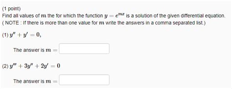 Solved 1 Point Find All Values Of M The For Which The Chegg Com