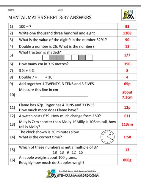 Mental Maths Year 3 Worksheets