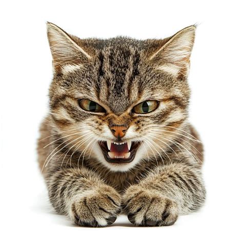 Aggressive Tabby Cat Showing Teeth Furious Kitten Angry Feline