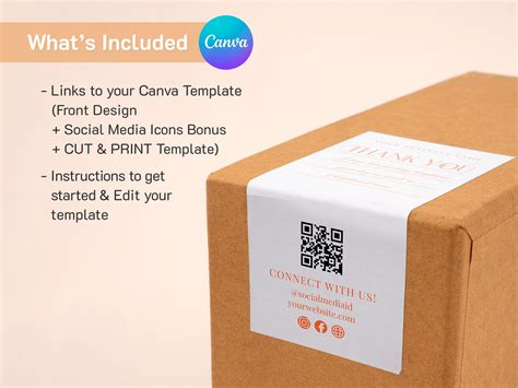 QR Code Box Label Template Canva Custom Packaging Box Seal Shipping Order Label Mailer Box Label
