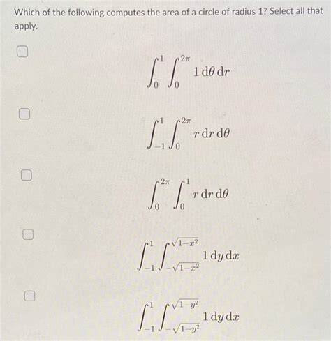 Solved Which Of The Following Computes The Area Of A Circle