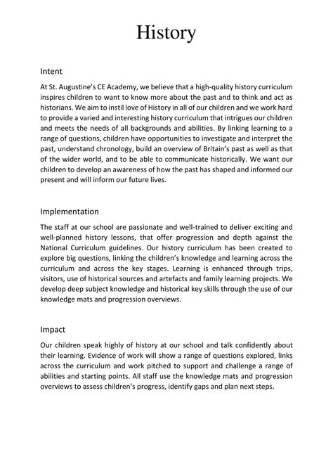 History Intent Implementation And Impact St Augustines Ce Academy