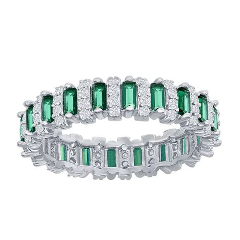 Argento Bella Sterling Silver Green And White Cubic Zirconia Baguette Ring