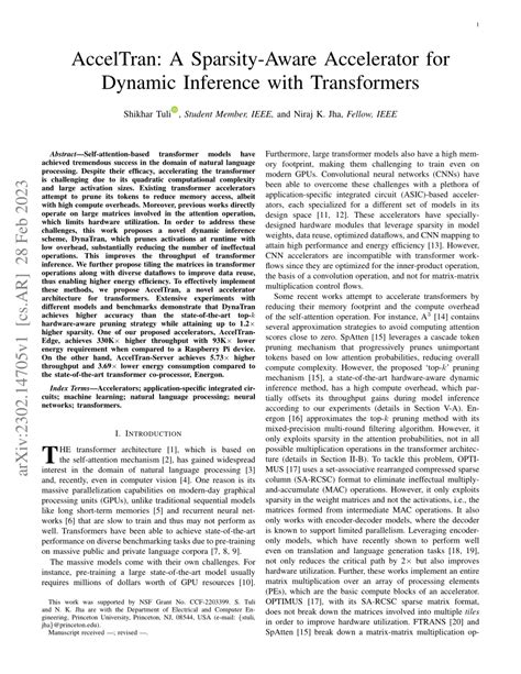 PDF AccelTran A Sparsity Aware Accelerator For Dynamic Inference With Transformers