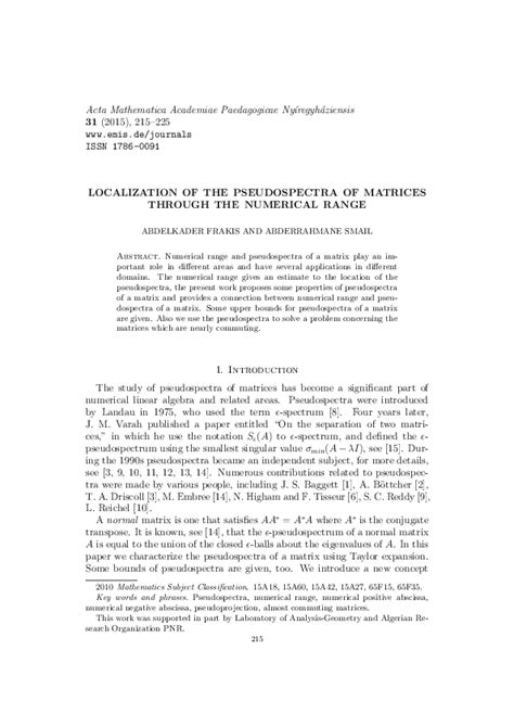 Pdf Localization Of The Pseudospectra Of Matrices Through The