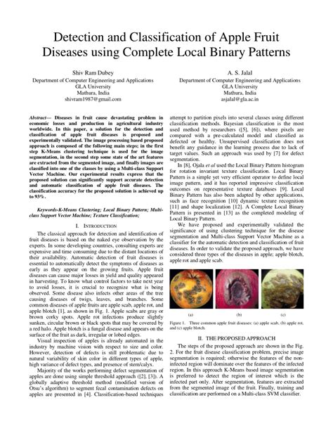 pdf detection and classification of apple fruit diseases using complete local binary patterns