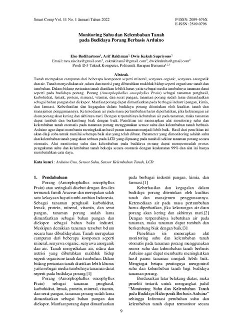 Pdf Monitoring Suhu Dan Kelembaban Tanah Pada Budidaya Porang Berbasis Arduino