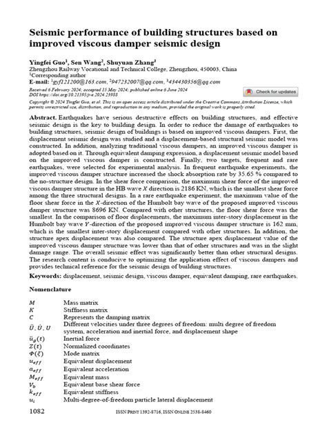 Seismic Performance Of Building Structures Based On Improved Viscous Damper Seismic Design Pdf