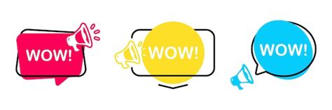Wow 배너 확성기 와우 메시지 연설 거품 판촉 또는 판매 스티커 레이블 확성기 배너 비즈니스 마케팅 및 광고 벡터 그림