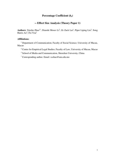Pdf Percentage Coefficient Bp Effect Size Analysis Theory Paper 1