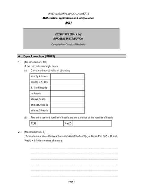 mai 4 10 binomial distribution pdf variance multiple choice