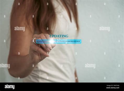 Woman Installing Software Update On Virtual Screen Operating System
