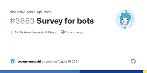 Survey For Bots · Discussion 3663 · Discorddiscord Api Docs · Github