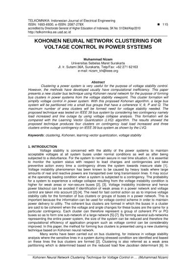 Kohonen Neural Network Clustering For Voltage Control In Power Systems