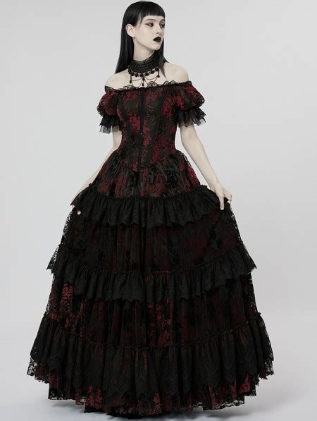Punk Rave Black And Red Gothic Vintage Gorgeous Lace Long Victorian