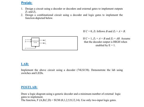 Solved Prelab Design A Circuit Using A Decoder Or Decoders Chegg