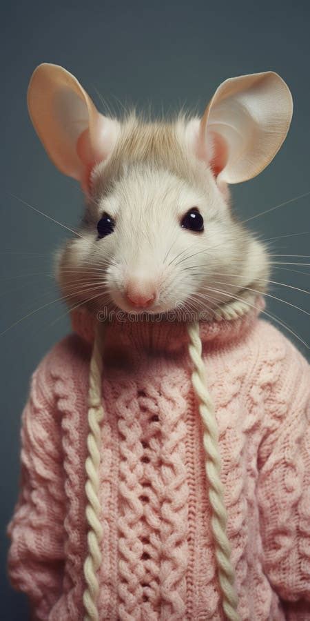 Ultra Detailed Cross Processed Analog Portrait Of Mouse In Pink Sweater Stock Illustration