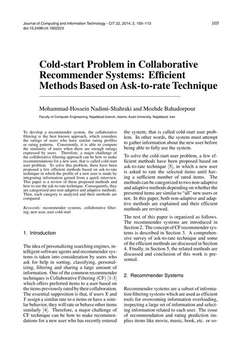 PDF Cold Start Problem In Collaborative Recommender Systems