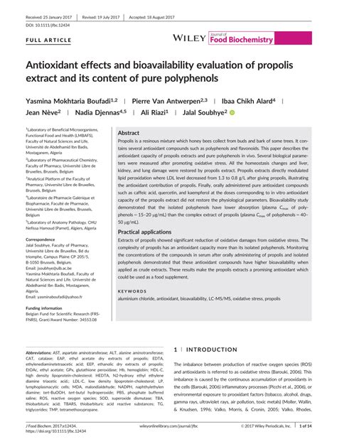 Pdf Antioxidant Effects And Bioavailability Evaluation Of Propolis Extract And Its Content Of