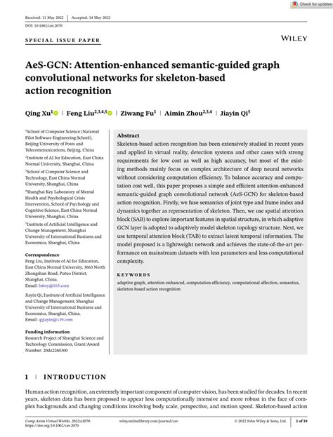 Pdf Aes‐gcn Attention‐enhanced Semantic‐guided Graph Convolutional Networks For Skeleton