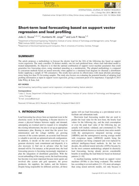68 Shortterm Load Forecasting Based On Support Vector Regression And Load Profiling Pdf