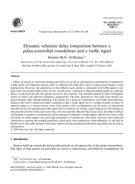 Pdf Dynamic Vehicular Delay Comparison Between A Police Controlled