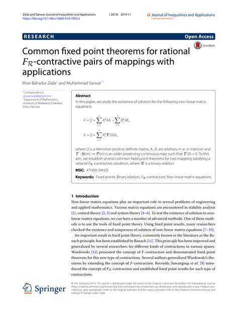 PDF Common Fixed Point Theorems For Rational F R F Mathcal R Contractive Pairs Of