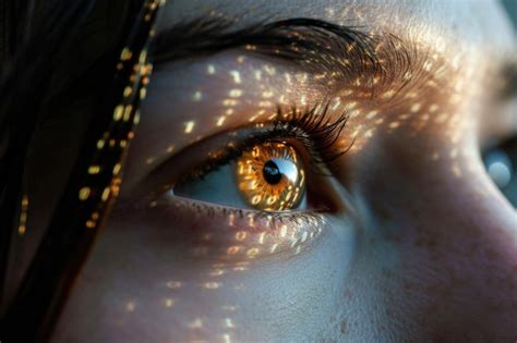 premium photo macro shot of a human eye with digital binary code symbolizing futuristic