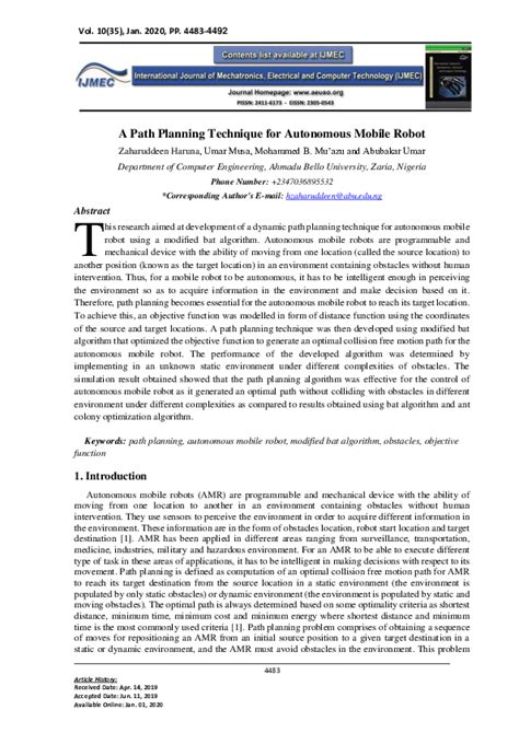 Pdf A Path Planning Technique For Autonomous Mobile Robot