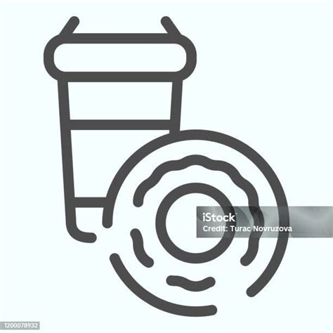 컵과 도넛 라인 아이콘을 마십니다 흰색에 격리 된 도넛 벡터 그림 코코아 뜨거운 음료와 케이크 개요 스타일 디자인 웹 및 응용 프로그램을 위해 설계 Eps 10 0명에 대한