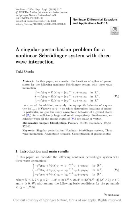 A Singular Perturbation Problem For A Nonlinear Schrödinger System With