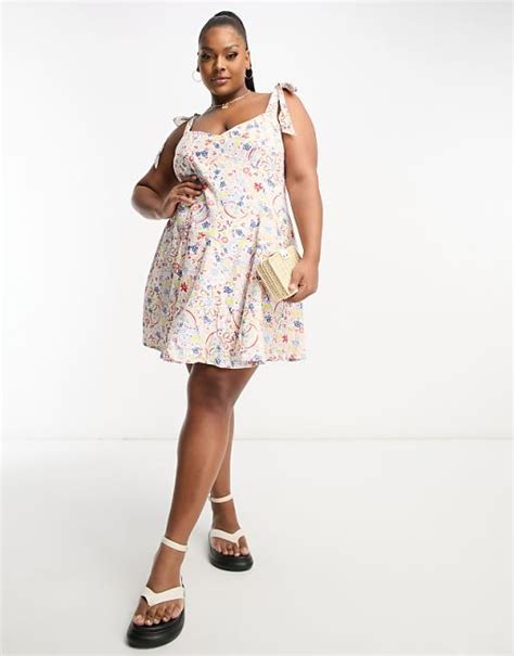 Asos Design Curve Ausgestelltes Mini Sommerkleid Aus Leinen Mit