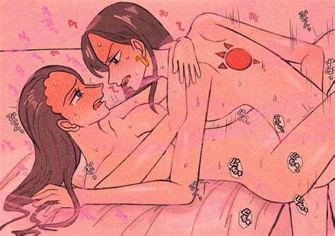 Rule 34 2girls Arms Around Neck Back Tattoo Black Hair Blush Boa Hancock Completely Nude Curvy