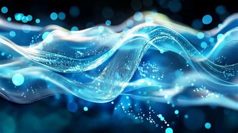 Abstract Flowing Blue Waves With Glowing Particles And Energy Light Stock Video Video Of