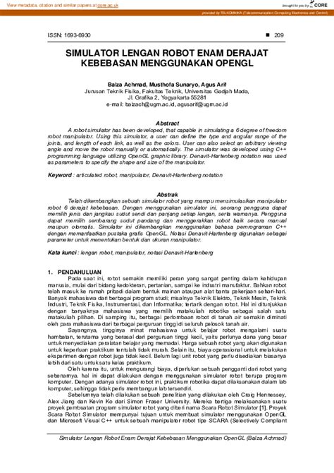 Pdf Simulator Lengan Robot Enam Derajat Kebebasan Menggunakan Opengl