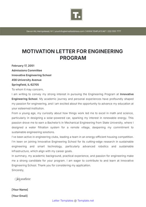 Free Motivation Letter For Engineering Program Template To Edit Online