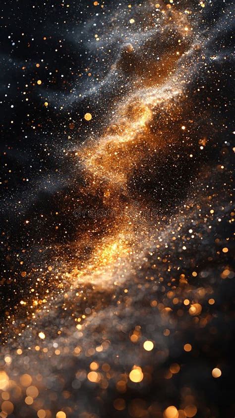 Golden Particles And Dust Float In An Abstract Space Background Creating A Dreamy Magical